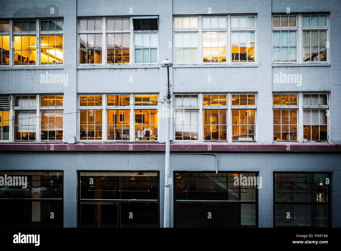 Old Facade of a building with windows, Seattle, Washington State Stock ...
