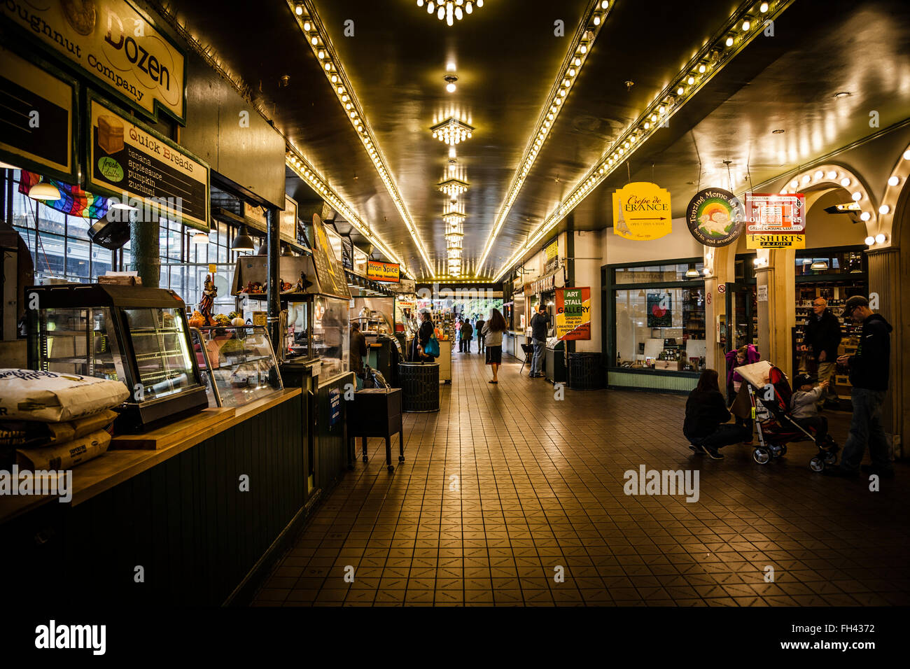 The Pike Public Market hallway, Seattle, Washington State Stock Photo ...