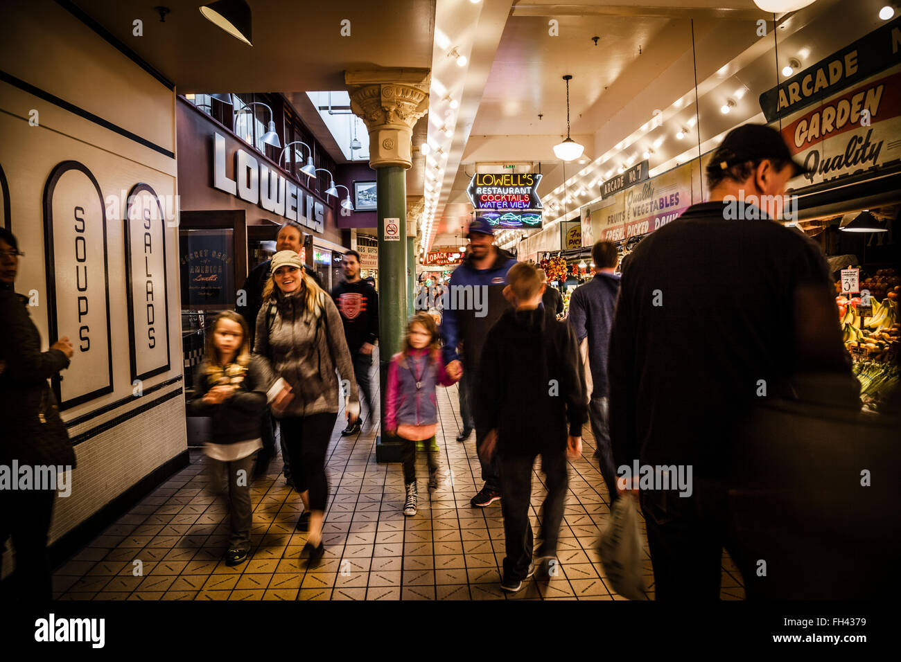 The Pike Public Market hallway, Seattle, Washington State Stock Photo ...
