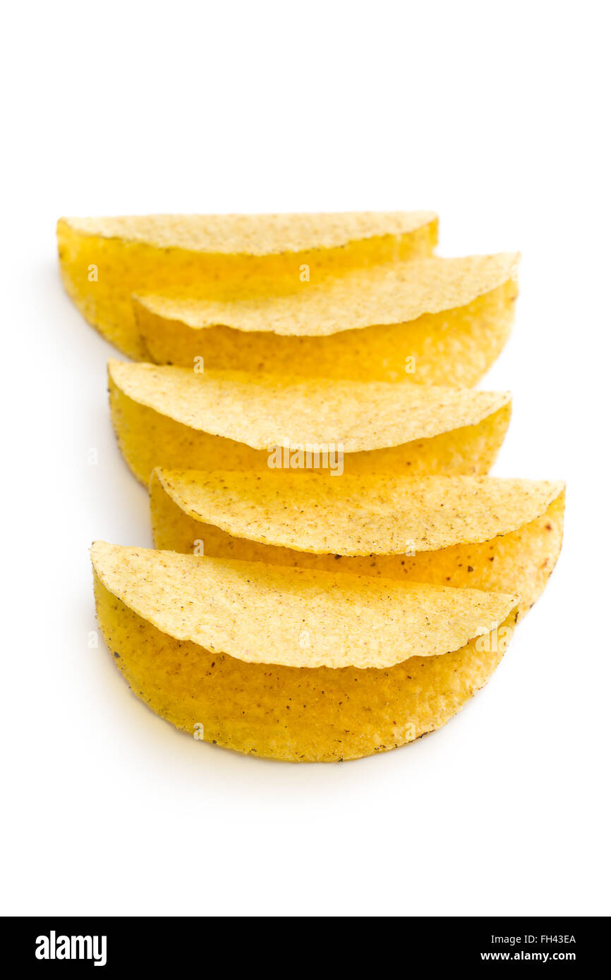 crispy taco shells on white background Stock Photo - Alamy
