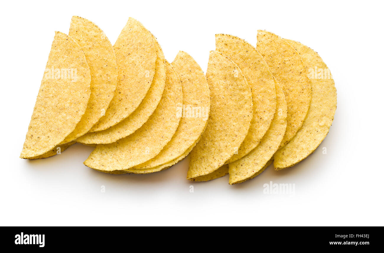 crispy taco shells on white background Stock Photo - Alamy