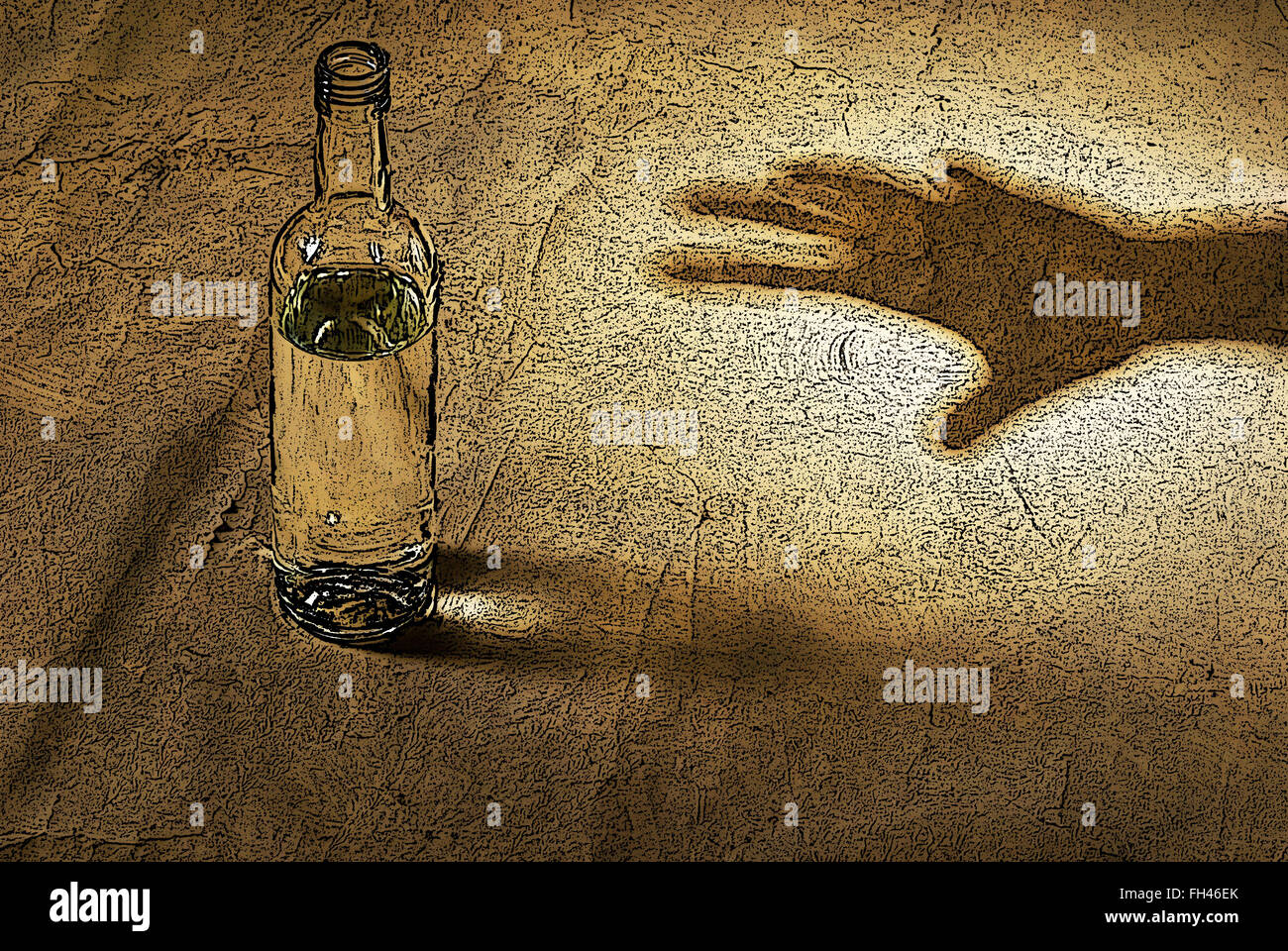 illustration of hand of hard drinker with bottle in brown Stock Photo ...