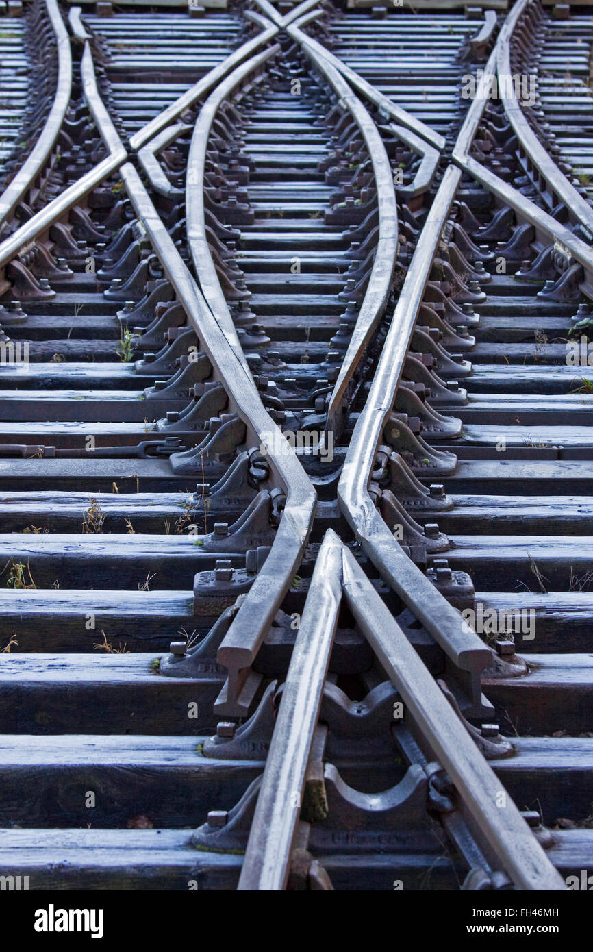 Railway junction lines covered by frost in the early morning UK Stock ...