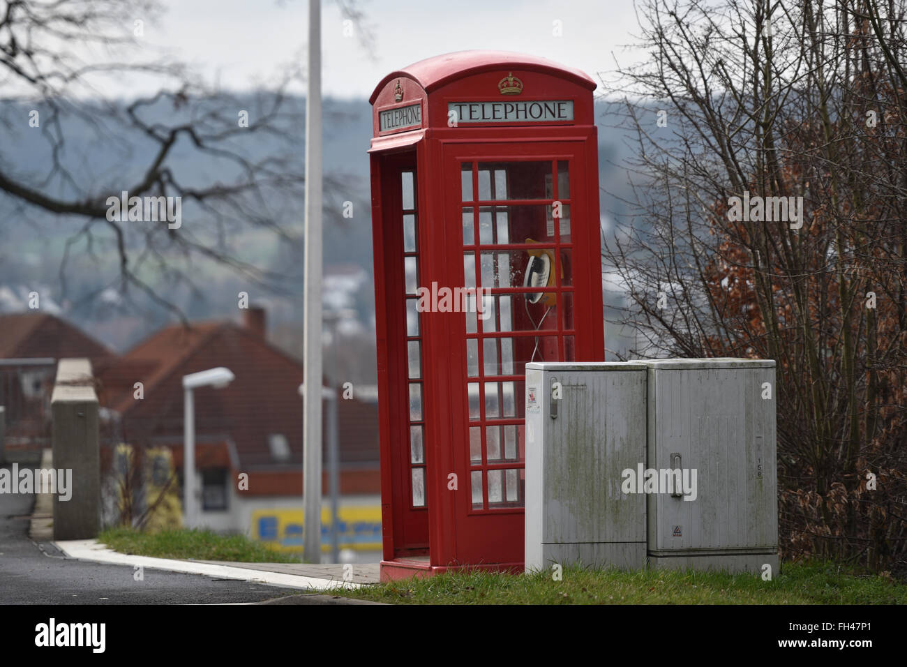 Melsungen, Germany. 18th Feb, 2016. A traditional red English phone box ...