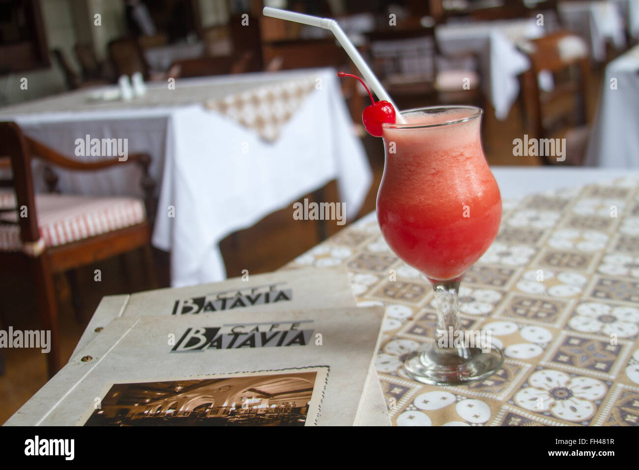 Cocktail served at Batavia Café housed in a historic building at the ...