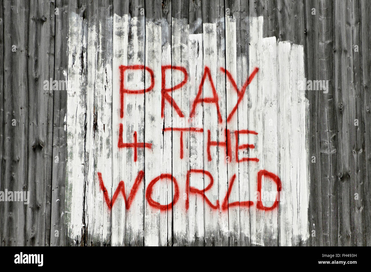 Hand written sign, pray 4 the world Stock Photo - Alamy