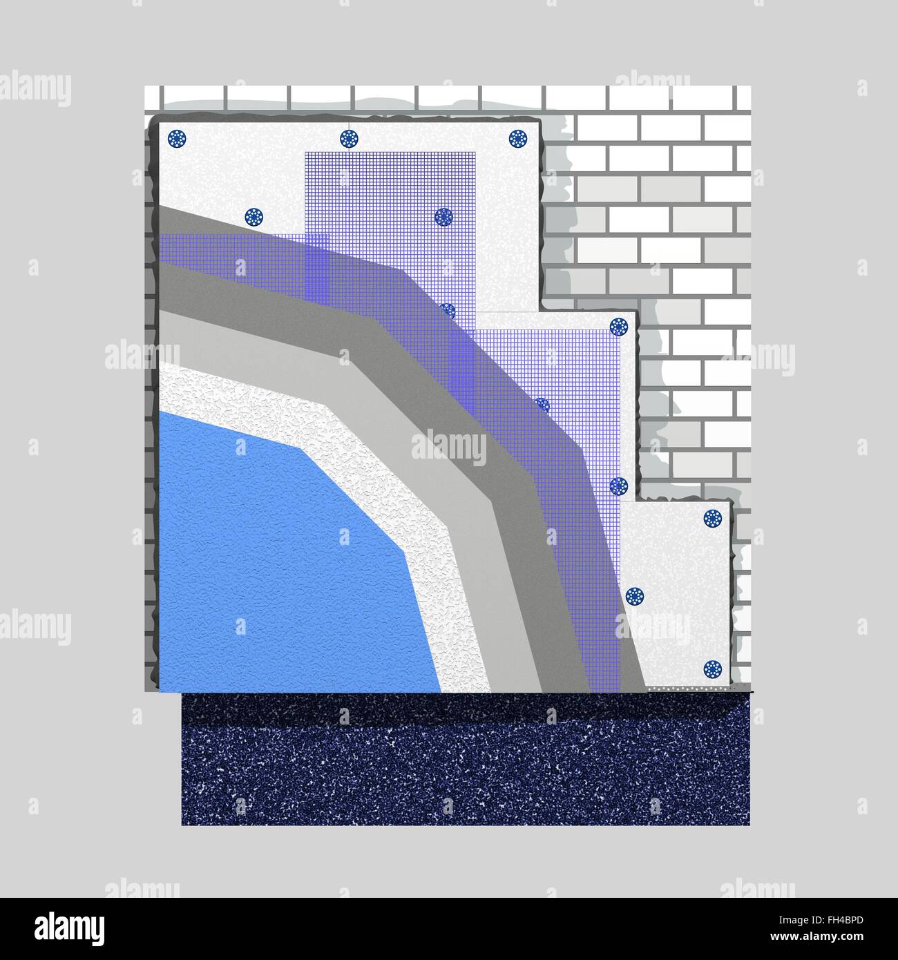 3D layered scheme of exterior wall insulation using polystyrene or ...