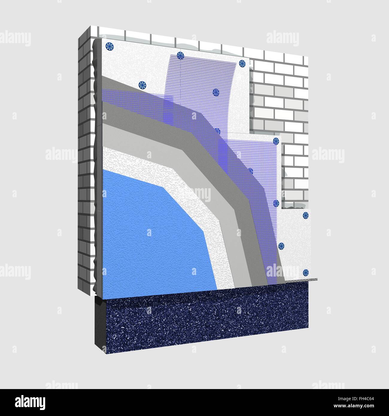 3D layered scheme of exterior wall insulation using polystyrene or ...