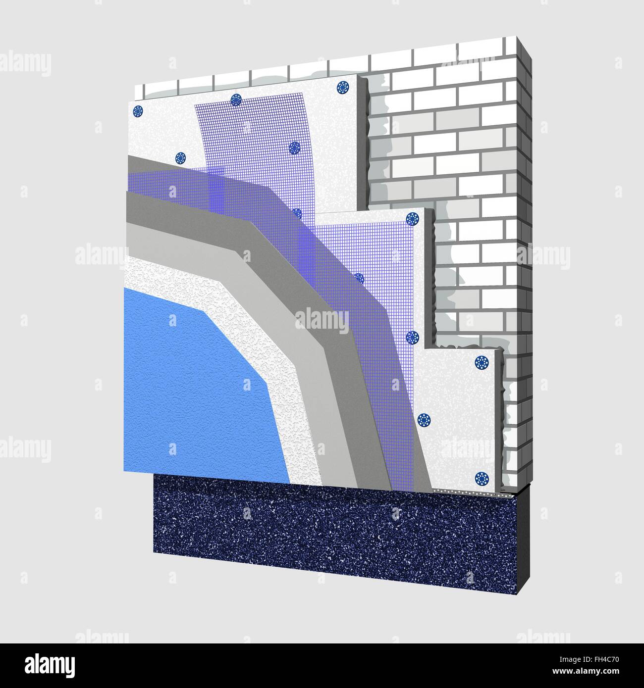 3D layered scheme of exterior wall insulation using polystyrene or ...