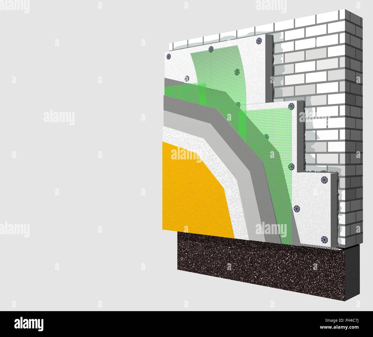 3D layered scheme of exterior wall insulation using polystyrene or ...