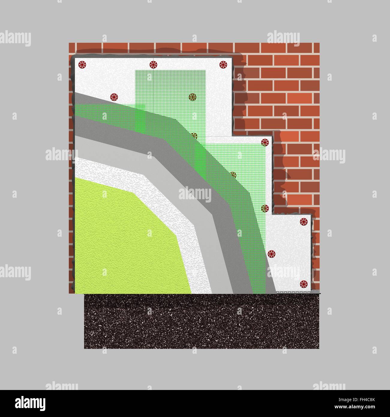 3D layered scheme of exterior wall insulation using polystyrene or ...