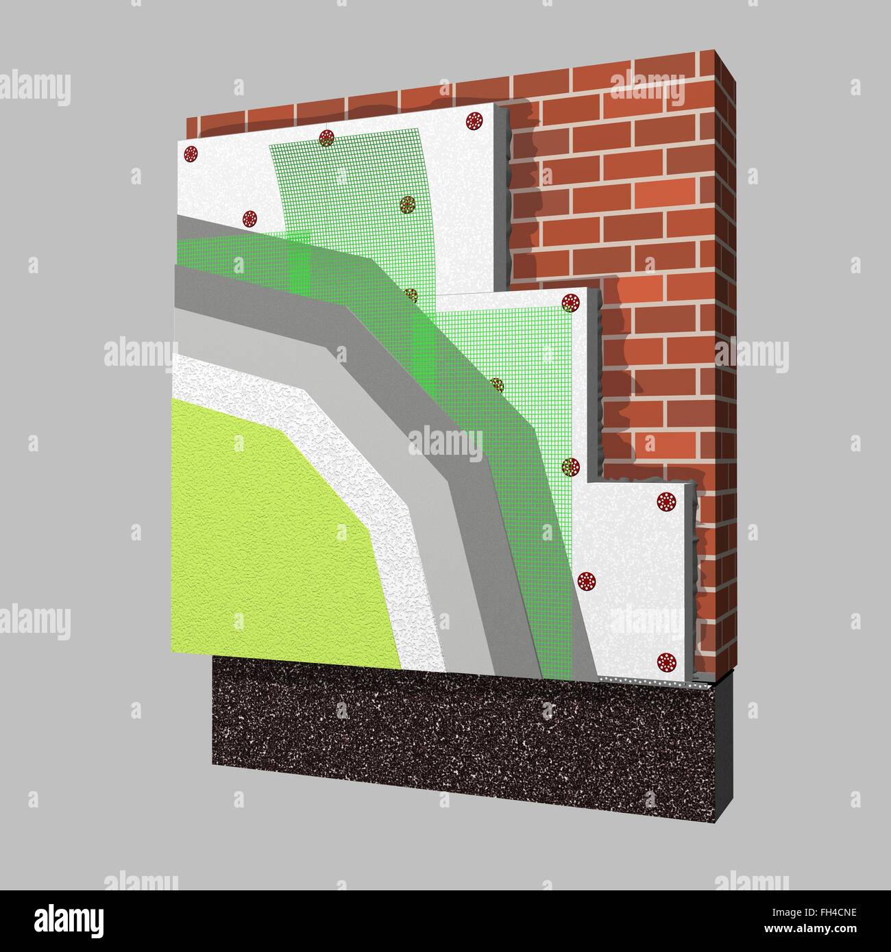 3D layered scheme of exterior wall insulation using polystyrene or ...