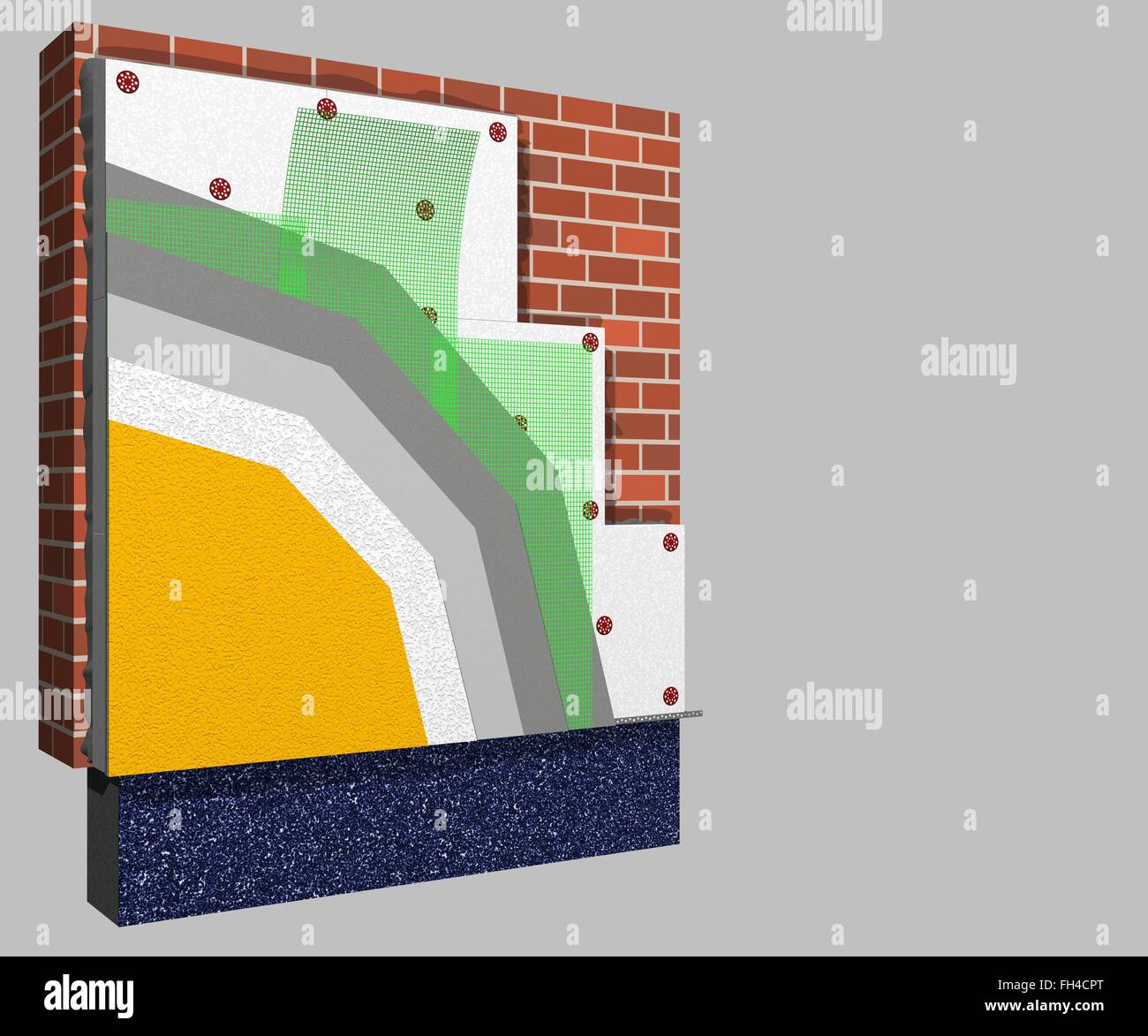 3D layered scheme of exterior wall insulation using polystyrene or ...