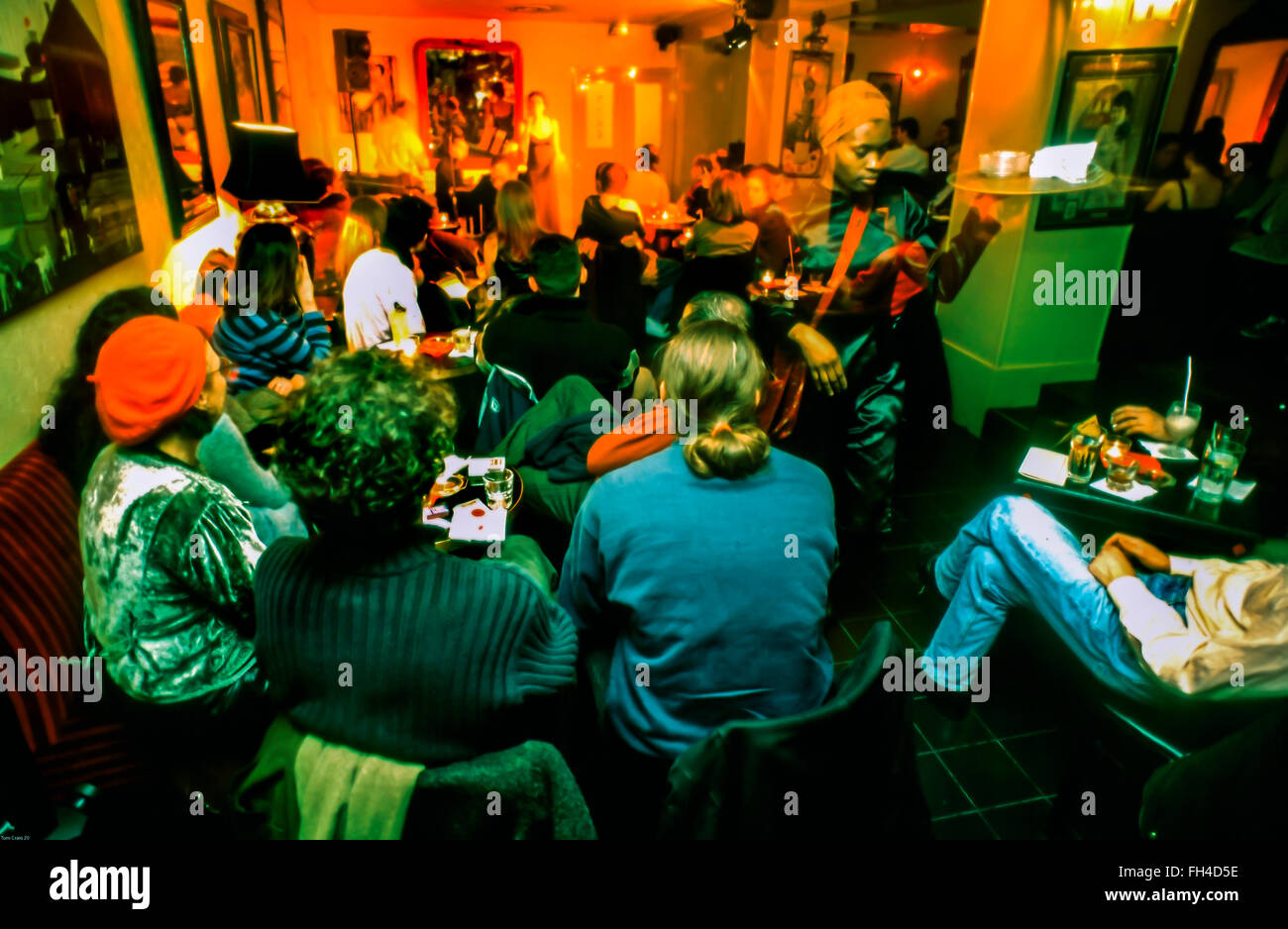 Paris, France - Crowd People from behind, tables, Jazz Club "Sing-Sing ...