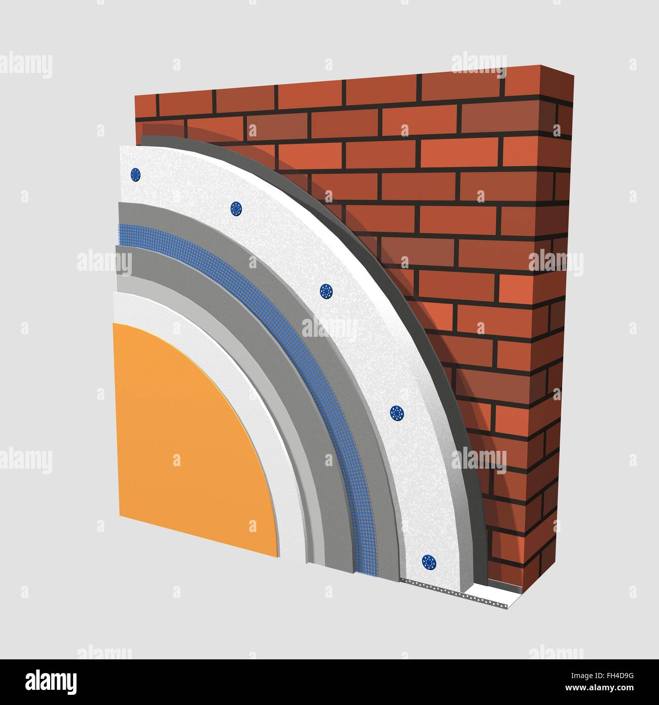 3D layered scheme of exterior wall insulation using polystyrene or ...