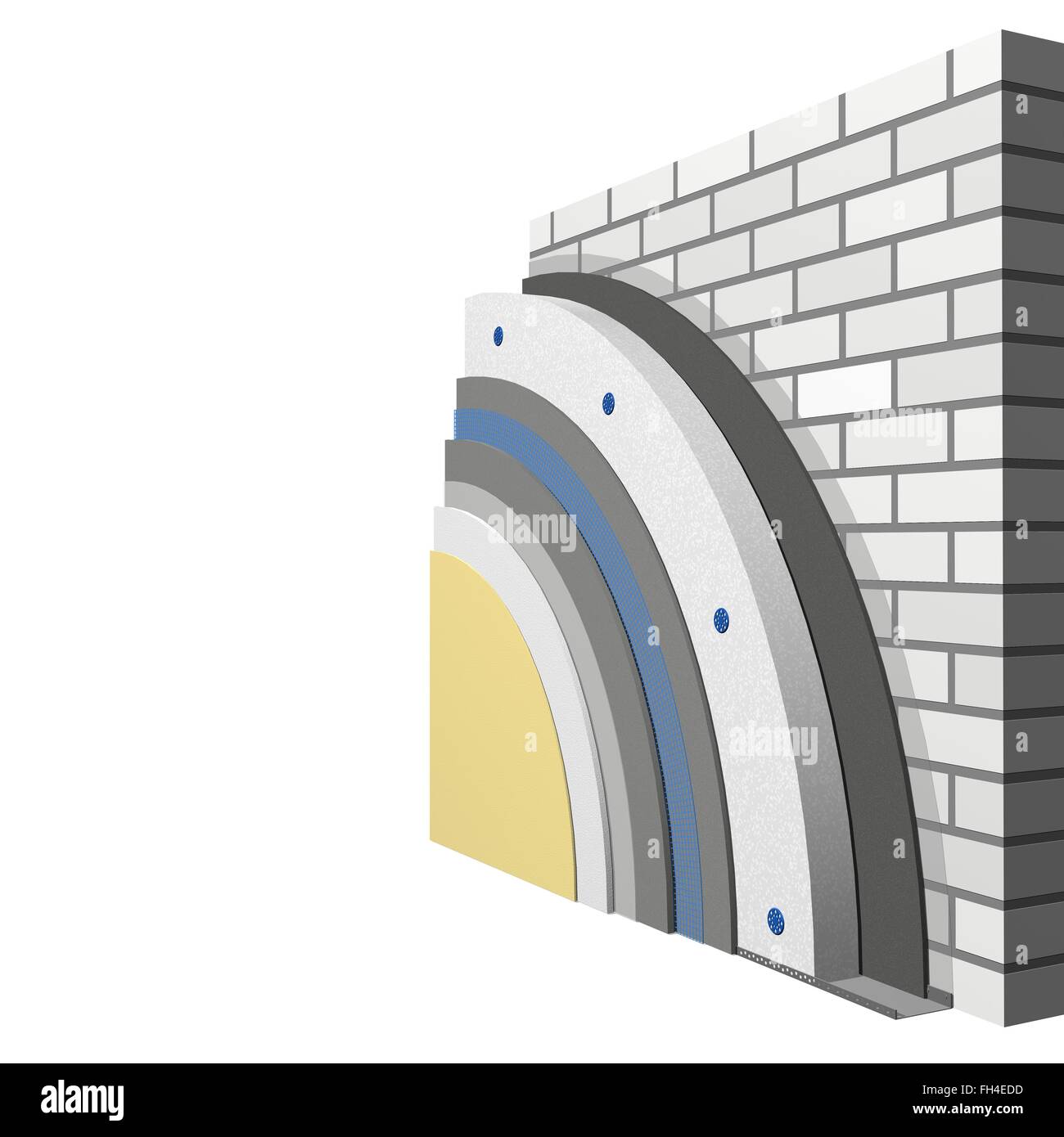 3D layered scheme of exterior wall insulation using polystyrene or ...