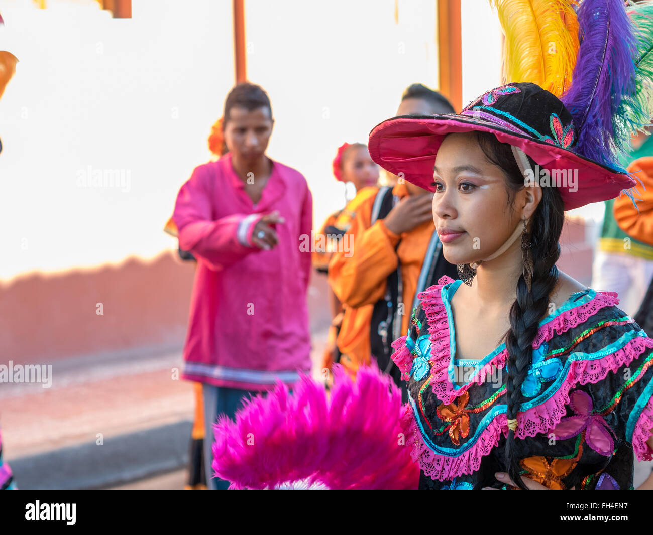 Carnival parade with dancing People in Granada, Nicaragua Stock Photo ...