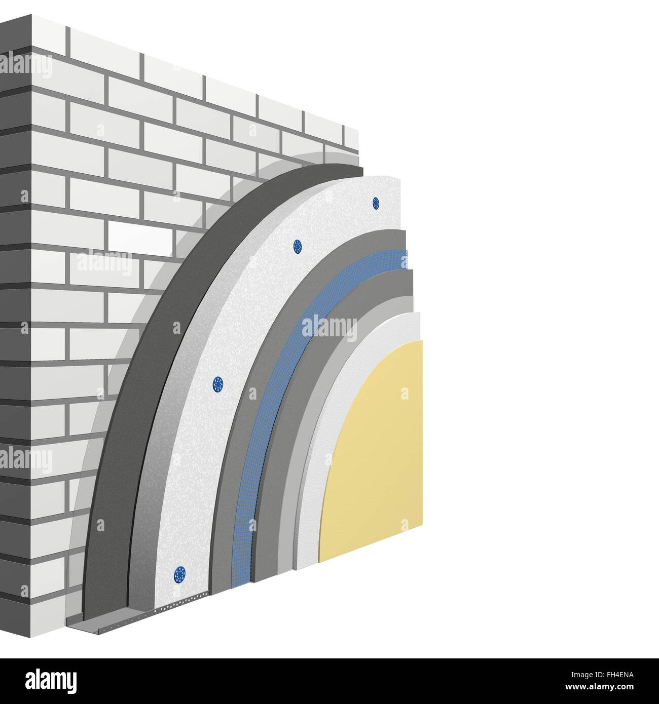 3D layered scheme of exterior wall insulation using polystyrene or ...