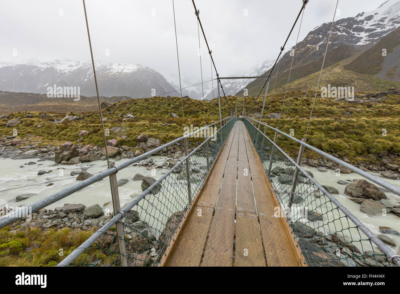 Suspension bridge in Mt. Cook National Park, New Zealand Stock Photo ...