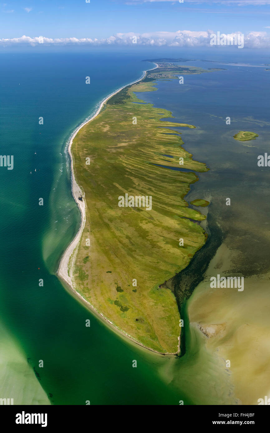 Aerial view, south of the island Hiddensee, clouds, nature reserves and ...