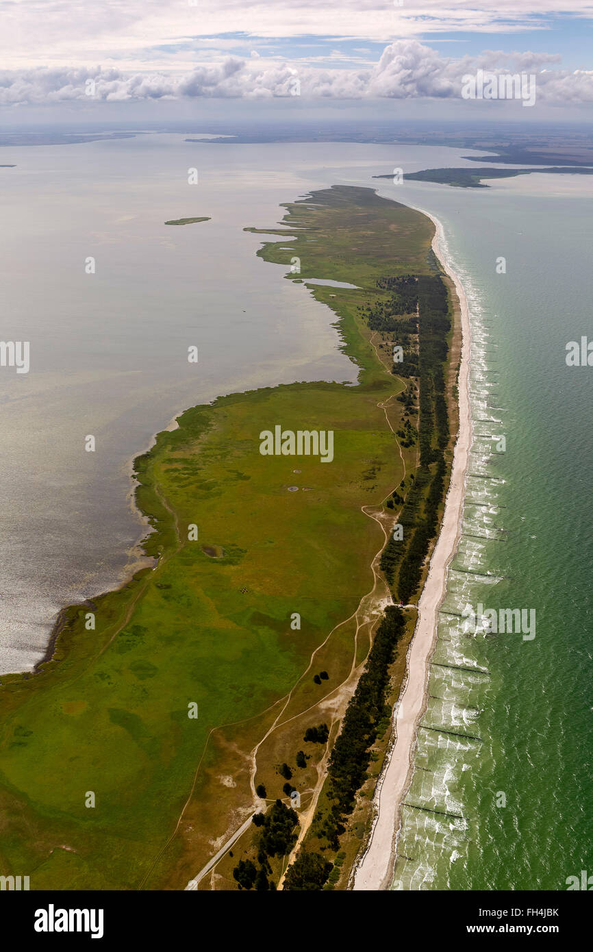 Aerial view, south of the island Hiddensee, clouds, nature reserves and ...
