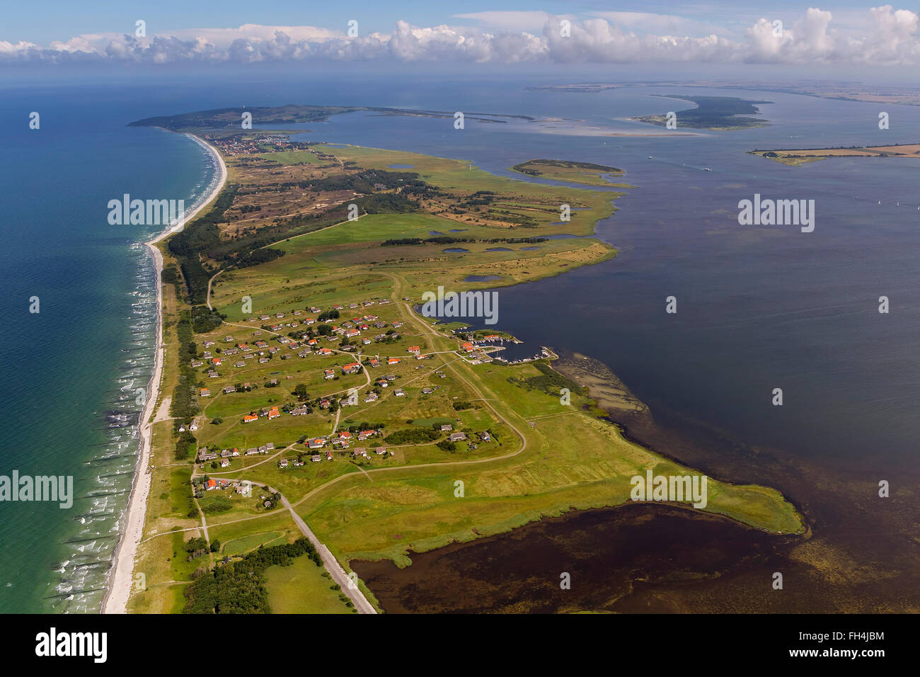 Aerial view, south of the island Hiddensee, clouds, nature reserves and ...