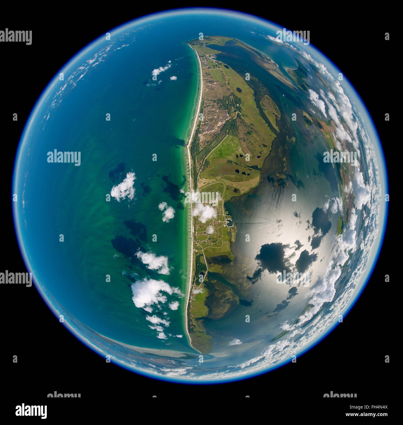 Aerial view, south of the island Hiddensee, nature reserves yells and ...