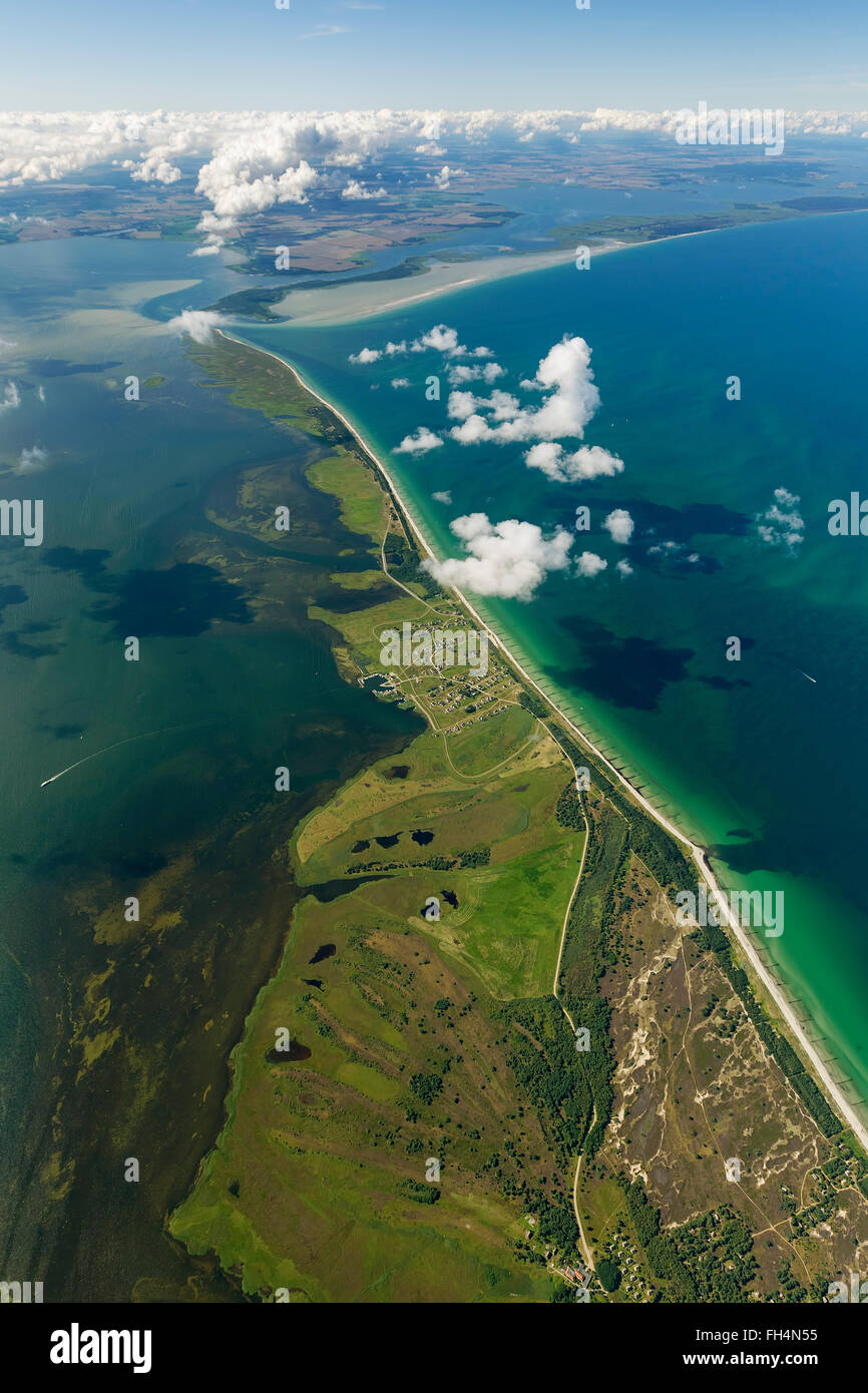 Aerial view, nature reserve dune heath, moorland, Hiddensee, Baltic Sea ...