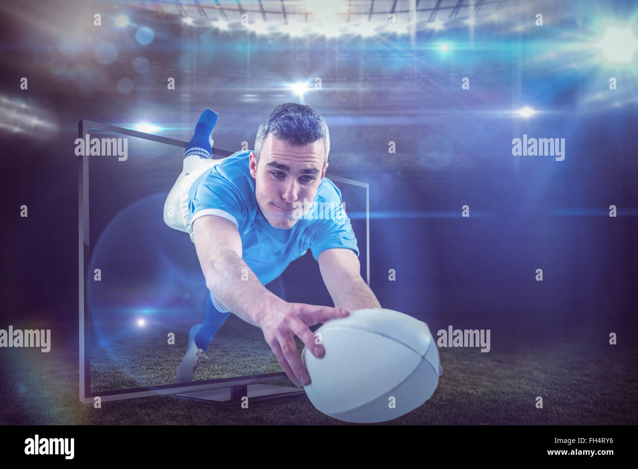 Composite image of a rugby player scoring a try Stock Photo - Alamy
