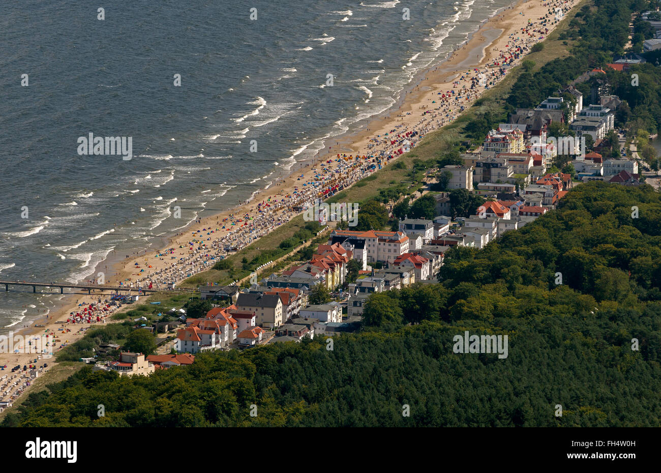 Aerial view, Bansin, Baltic Sea beach, Ückeritz, Baltic Sea, Usedom ...