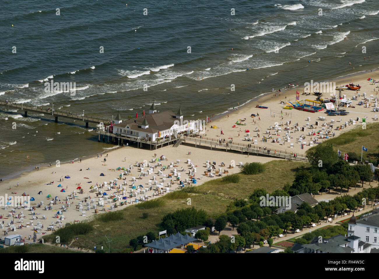 Aerial view, Ahlbeck pier, beach Ahlbeck, beach promenade, Heringsdorf ...