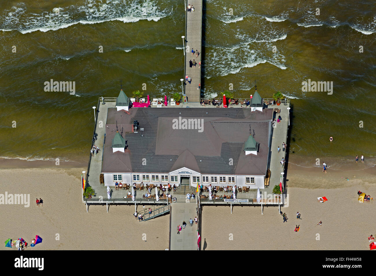 Aerial view, Ahlbeck pier, beach Ahlbeck, beach promenade, Heringsdorf ...
