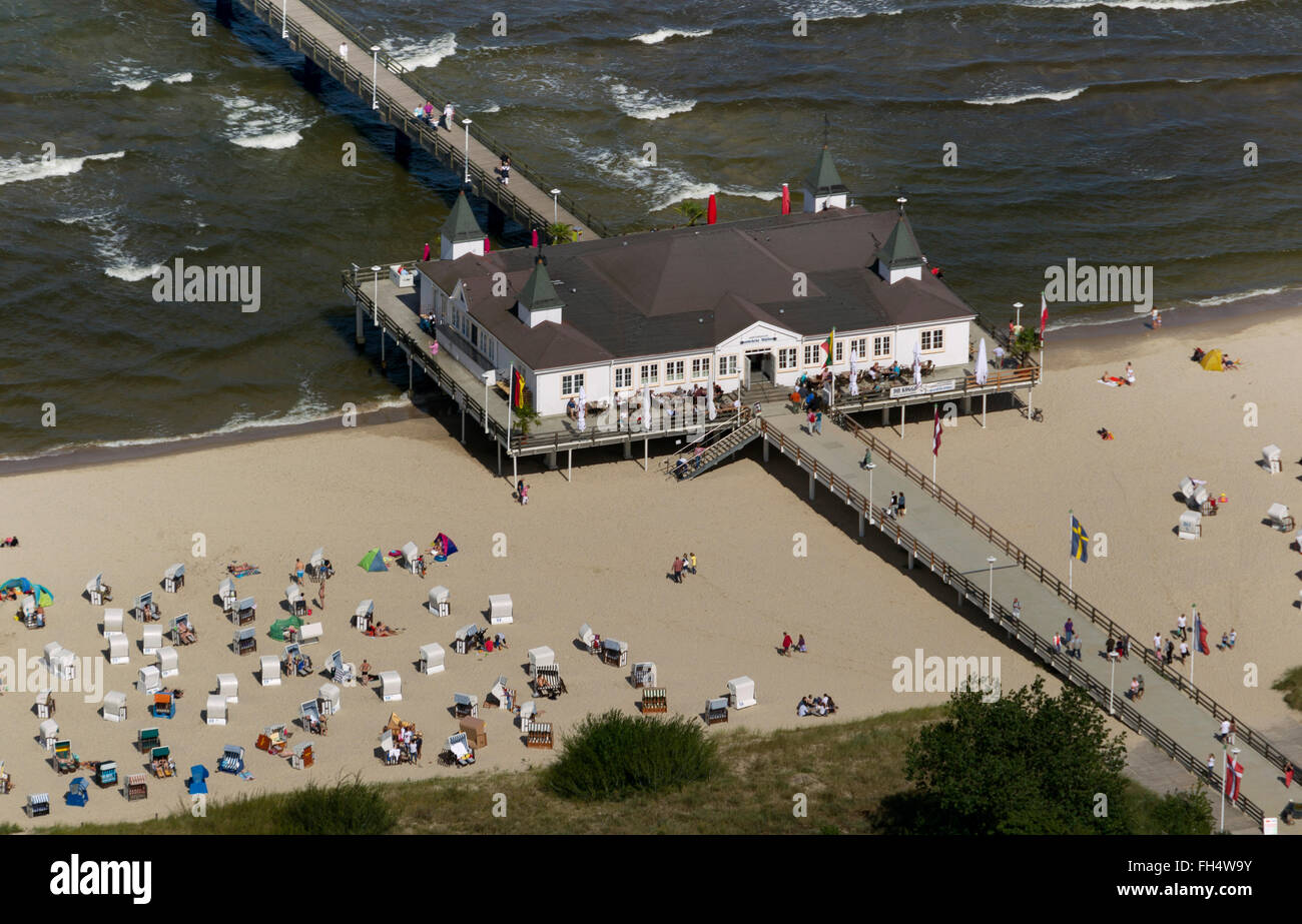 Aerial view, Ahlbeck pier, beach Ahlbeck, beach promenade, Heringsdorf ...