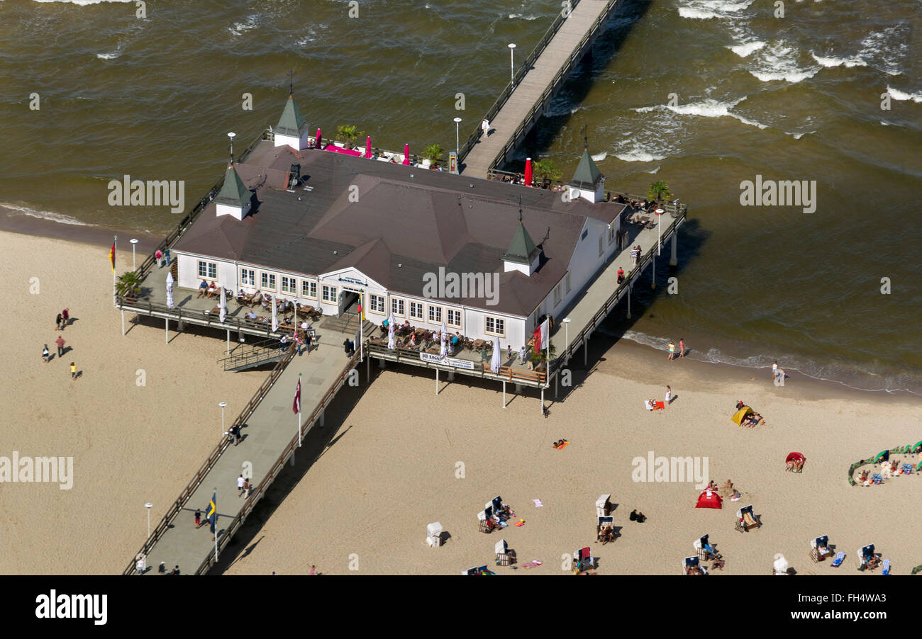 Aerial view, Ahlbeck pier, beach Ahlbeck, beach promenade, Heringsdorf ...