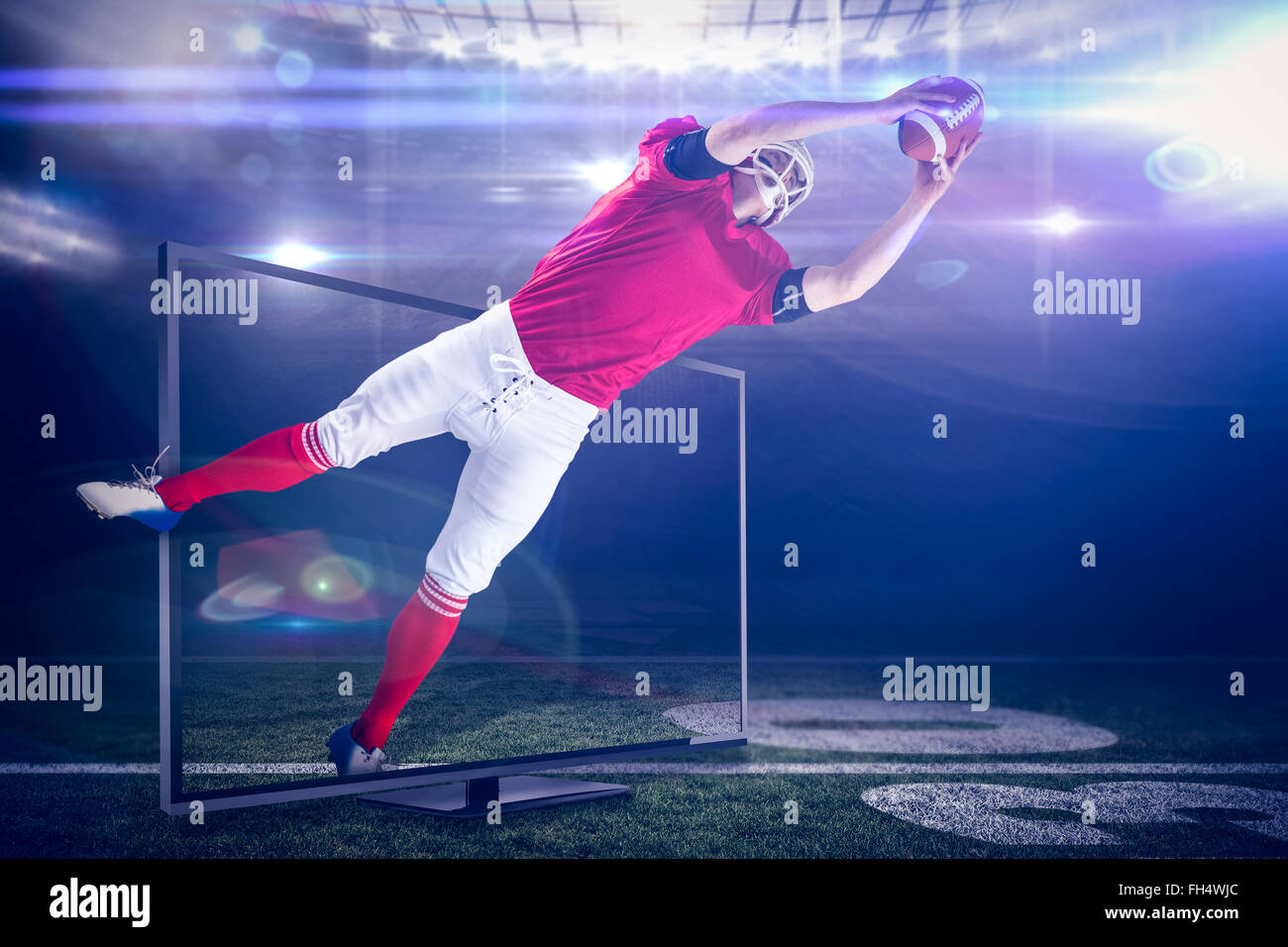 Composite image of american football player catching football Stock ...