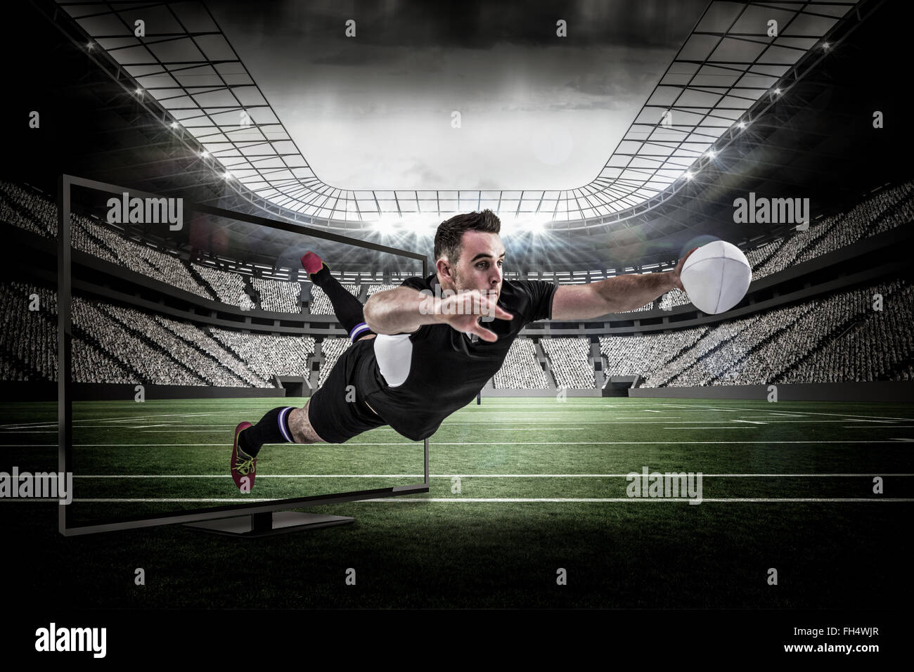 Composite image of rugby player scoring a try Stock Photo - Alamy