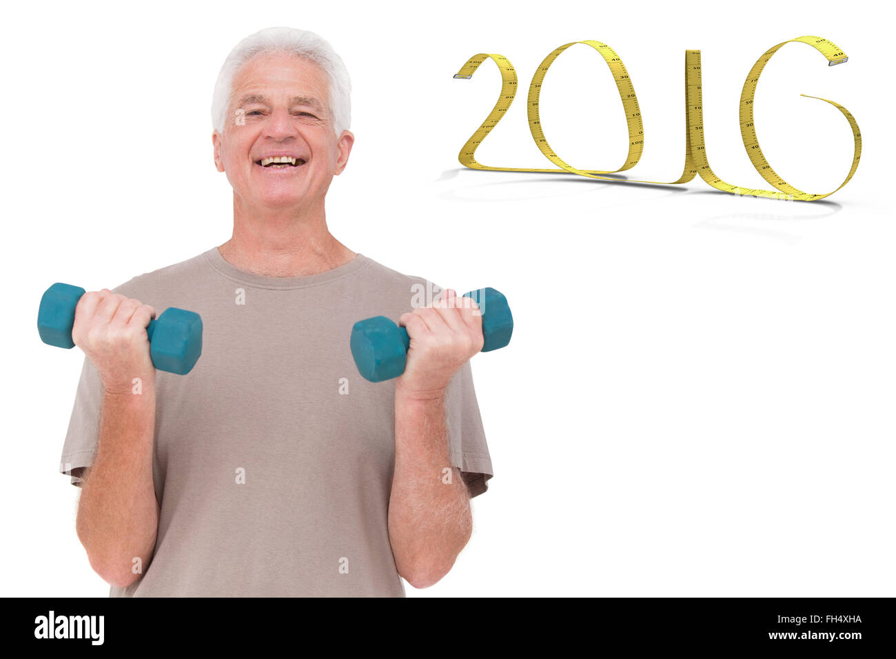 Composite image of senior man lifting hand weights Stock Photo - Alamy