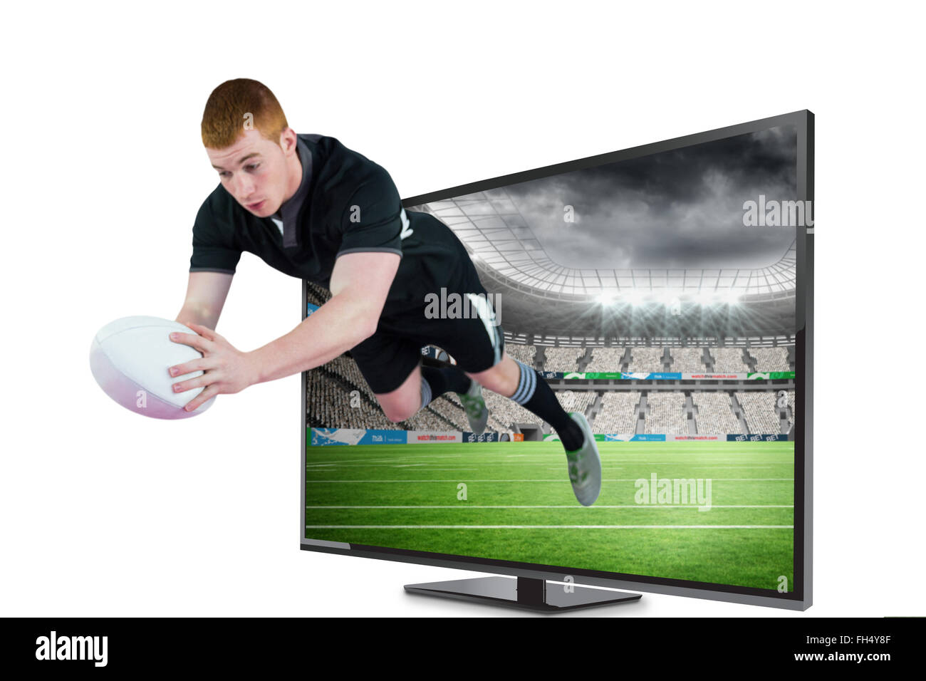 Composite image of a rugby player scoring a try Stock Photo - Alamy