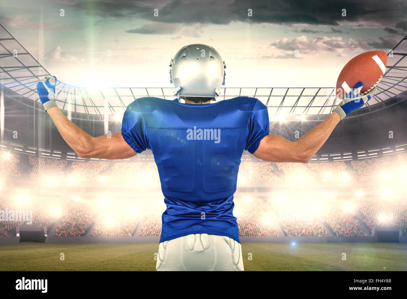 Composite image of full length rear view of american football player ...