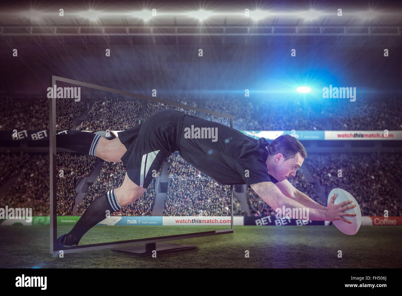 Composite image of a rugby player scoring a try Stock Photo - Alamy