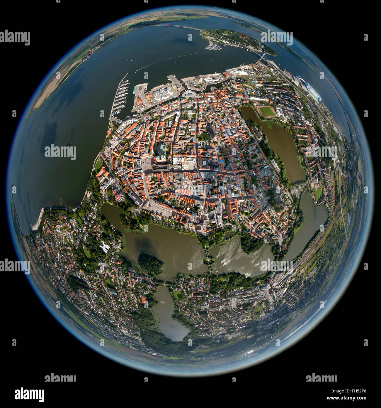 Aerial view, downtown, center, city, Stralsund, Baltic Sea, Mecklenburg ...