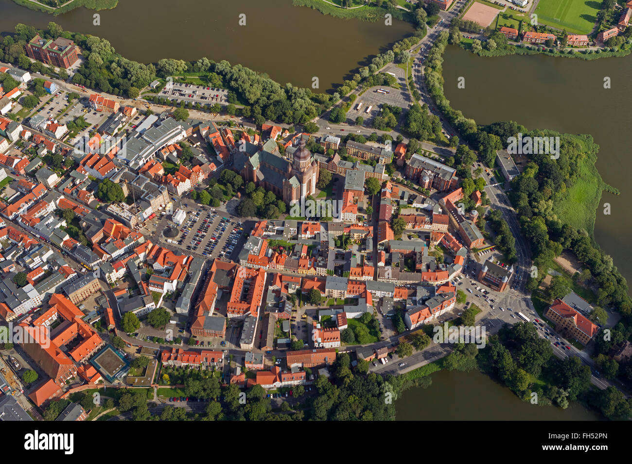 Aerial view, Stralsund, with the moated old town island of Stralsund ...