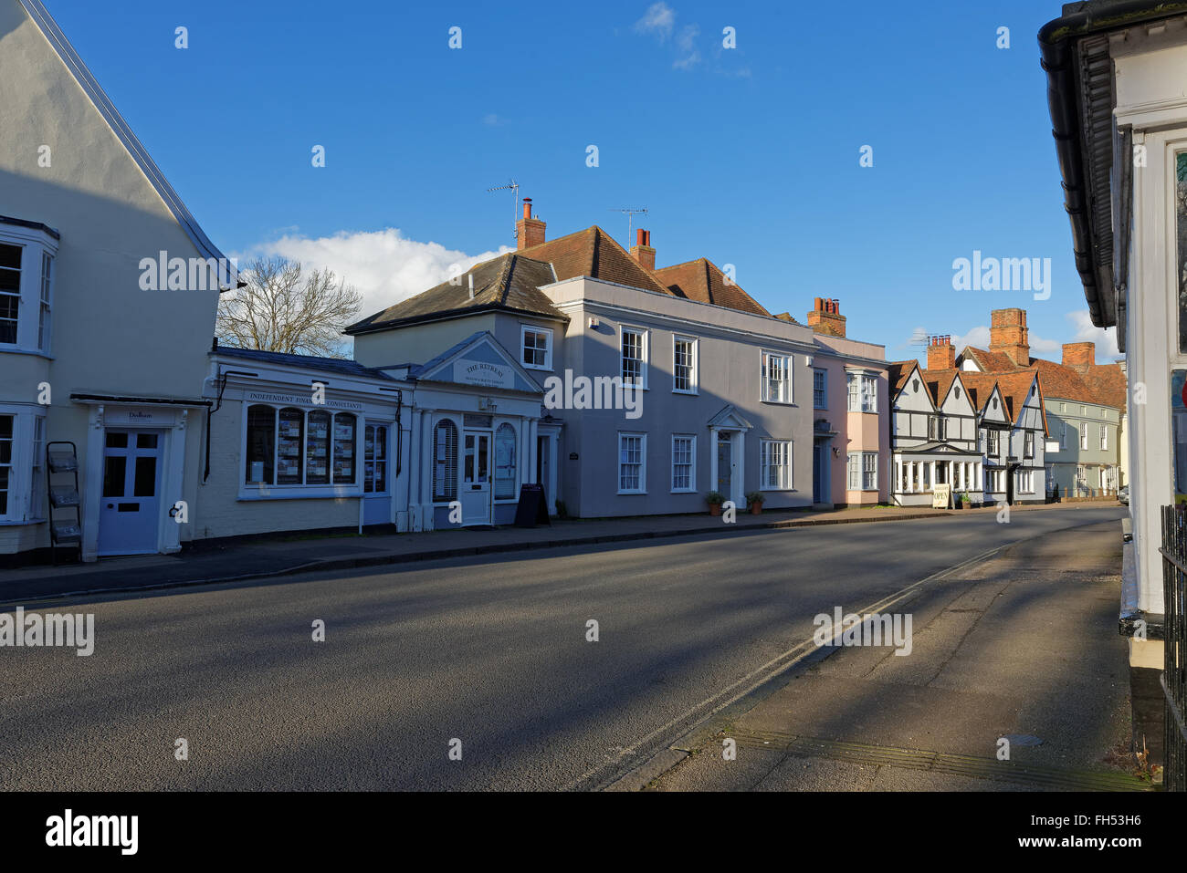 The picturesque High Street in Dedham, Essex,UK which is in the heart ...
