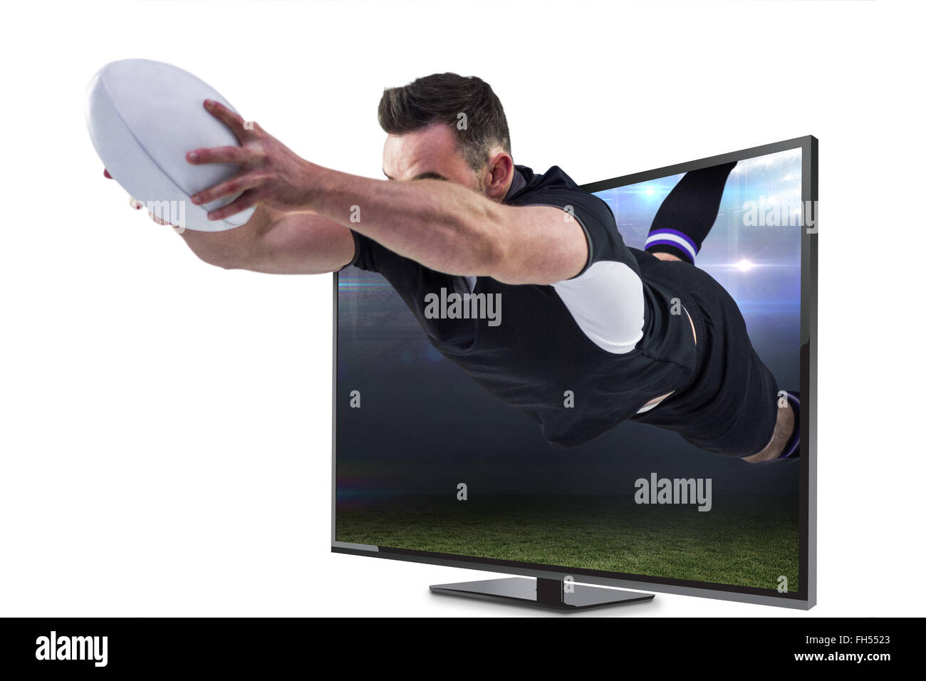 Composite image of rugby player scoring a try Stock Photo - Alamy