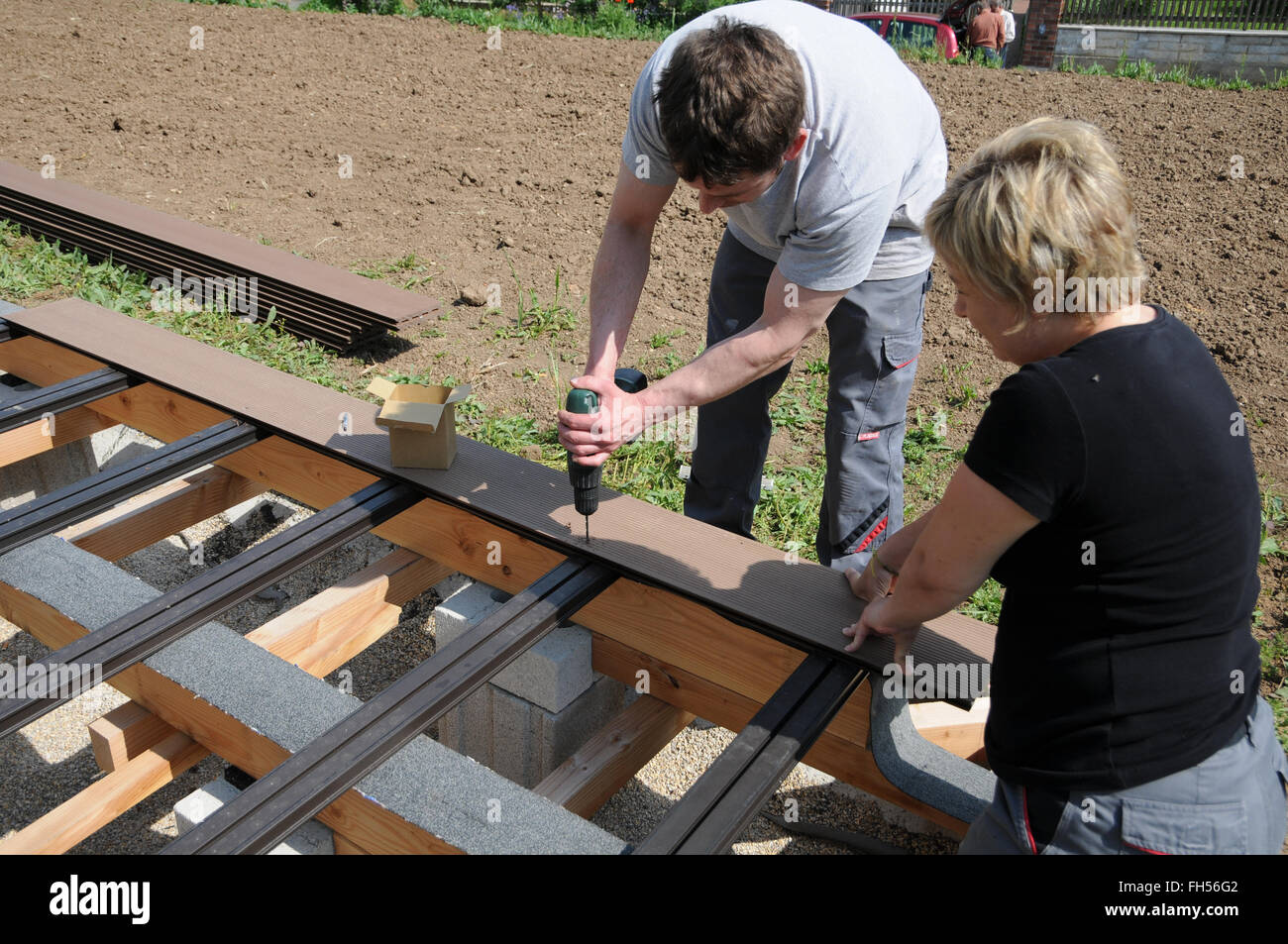 Building a wooden deck Stock Photo - Alamy