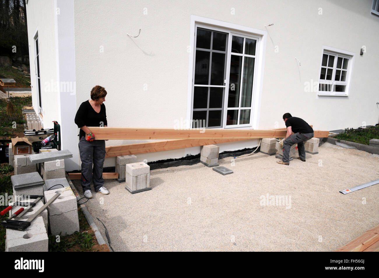 Building a wooden deck Stock Photo - Alamy