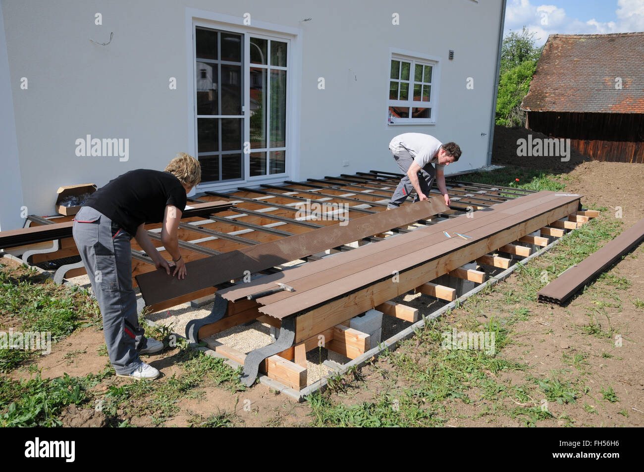 Building a wooden deck Stock Photo - Alamy
