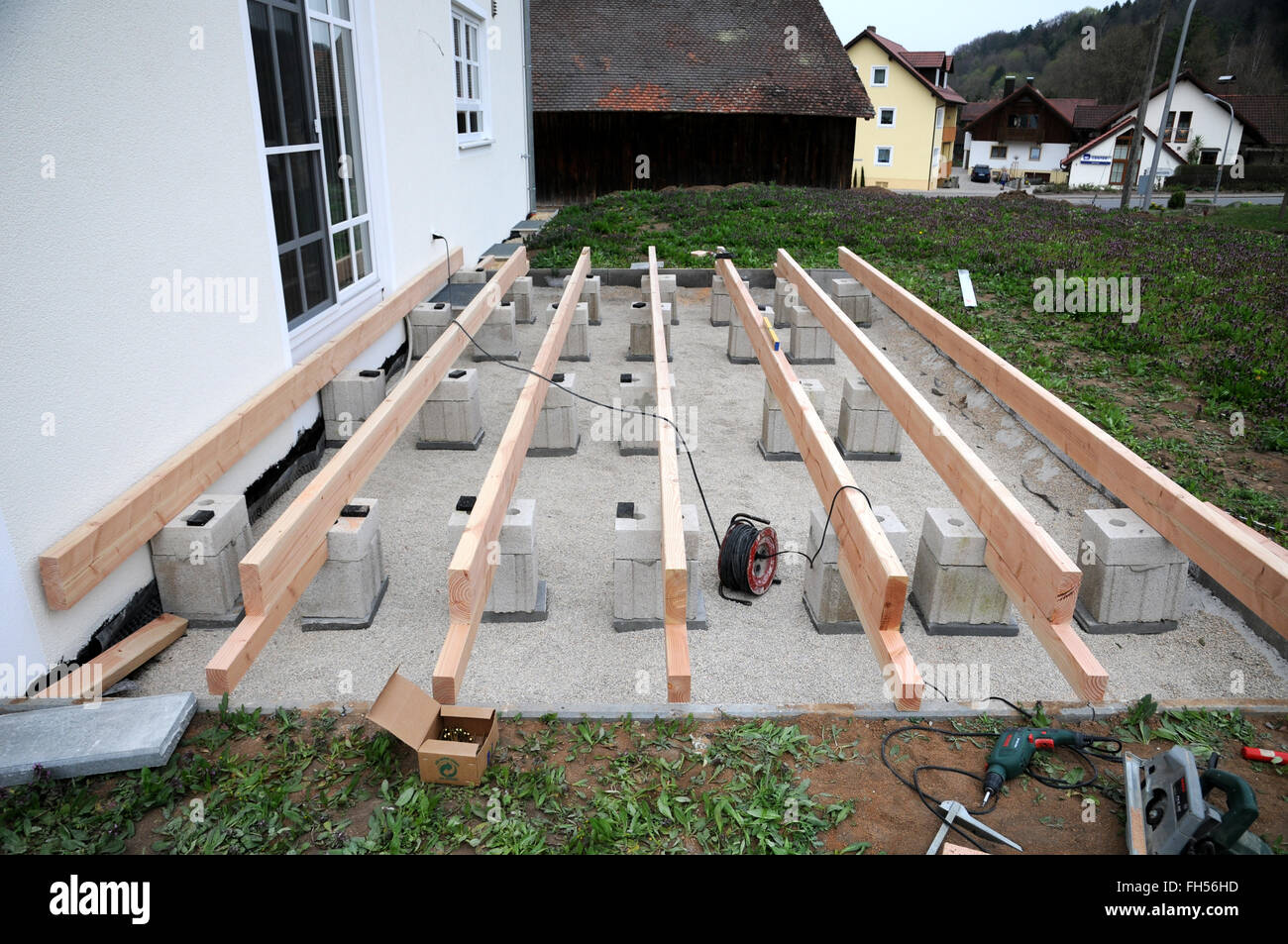 Building a wooden deck Stock Photo - Alamy