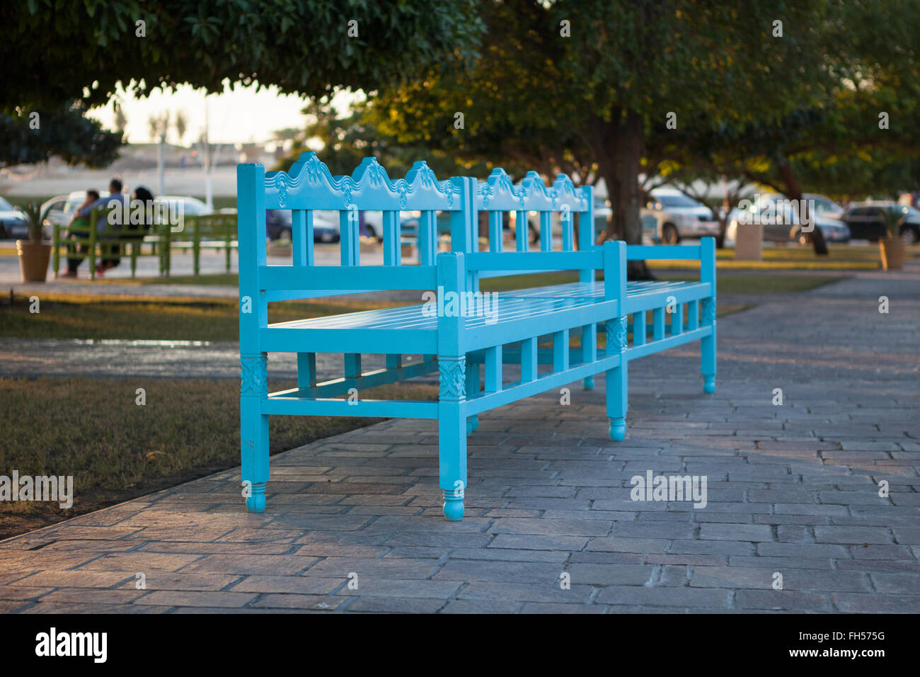 Coloured bench at Katara cultural village, qatar Stock Photo - Alamy