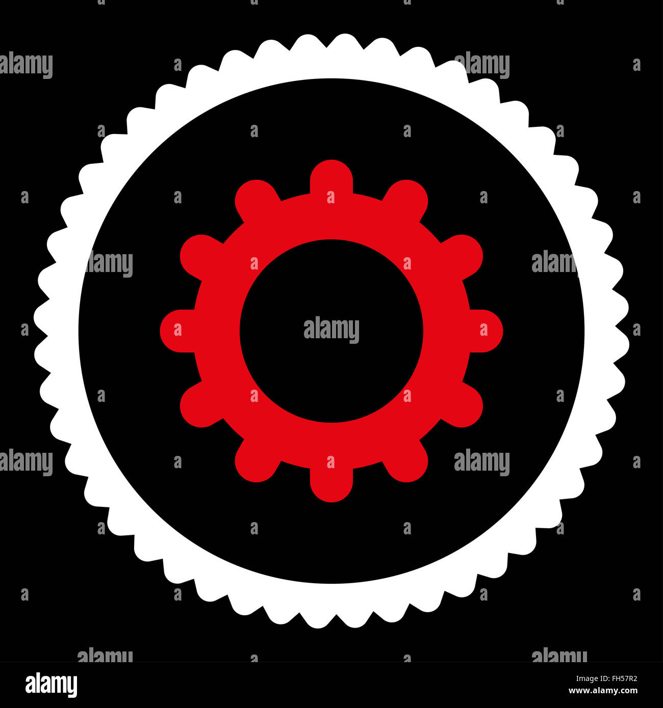 Gear flat red and white colors round stamp icon Stock Photo - Alamy